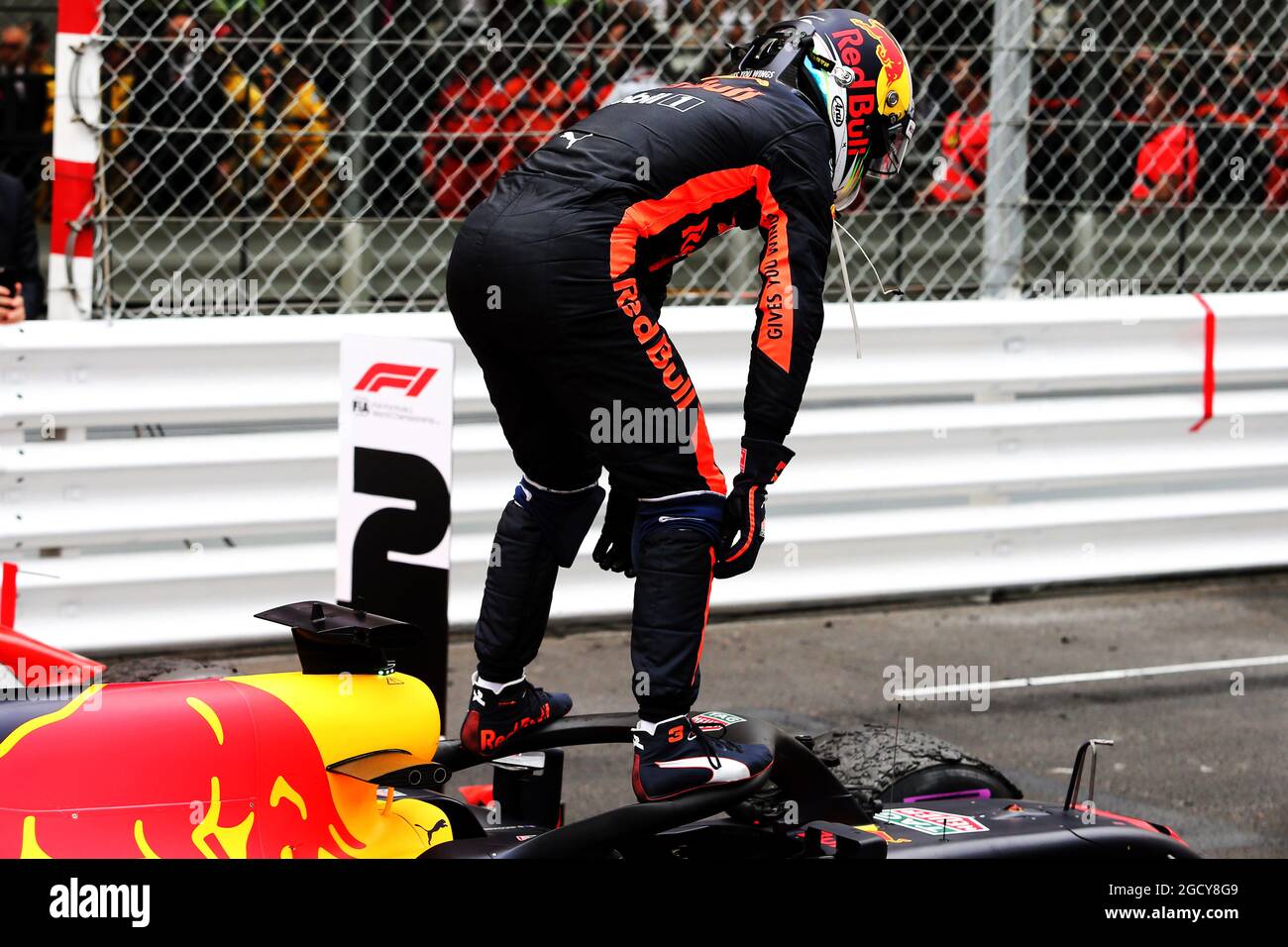 Race winner Daniel Ricciardo (AUS) Red Bull Racing RB14 celebrates in ...