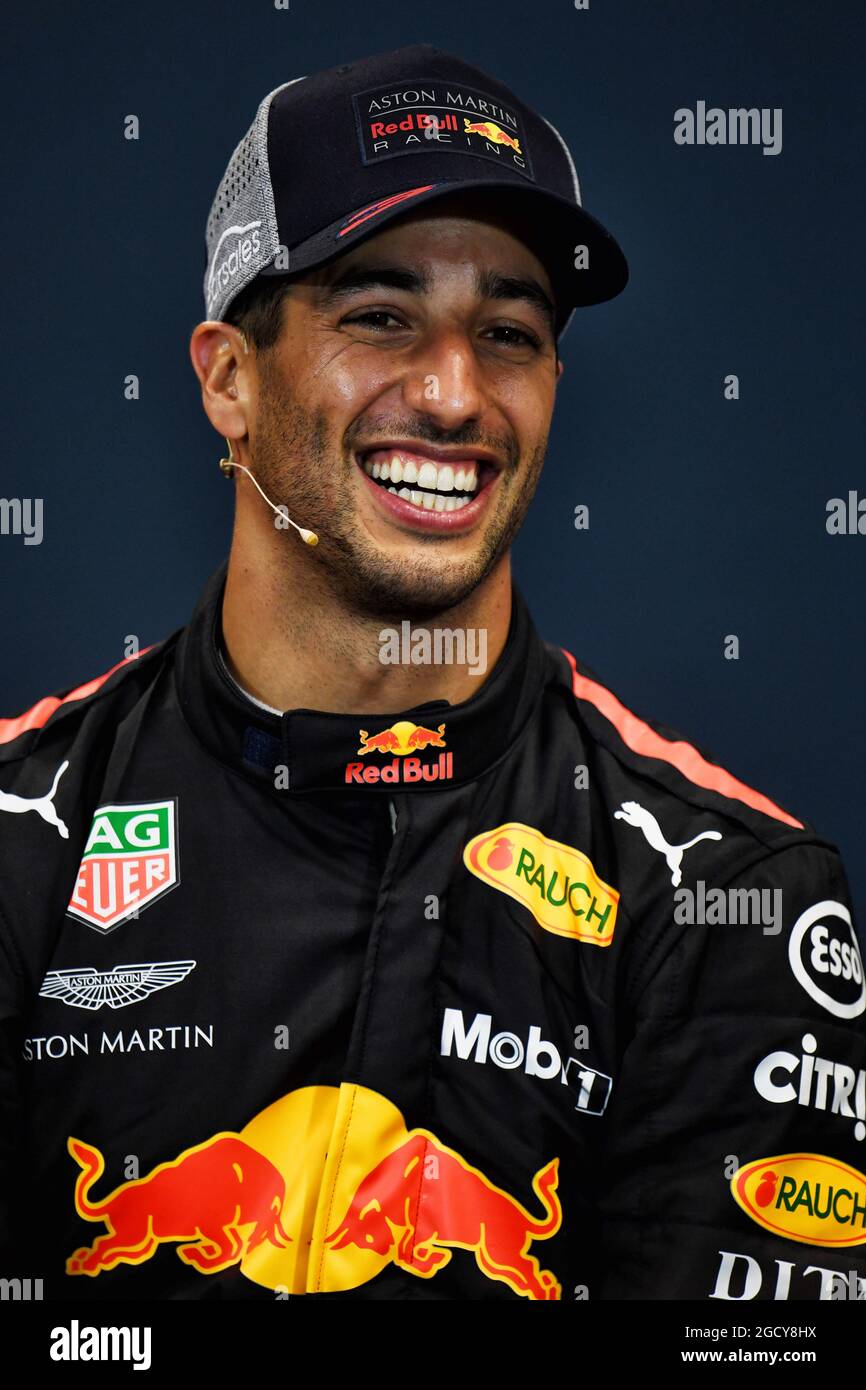Race winner Daniel Ricciardo (AUS) Red Bull Racing in the post race FIA ...
