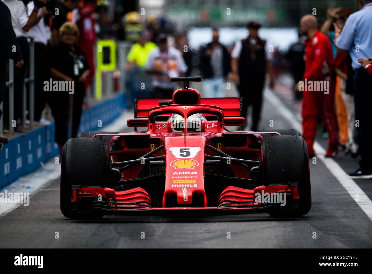 Race winner Sebastian Vettel (GER) Ferrari SF71H enters parc ferme ...