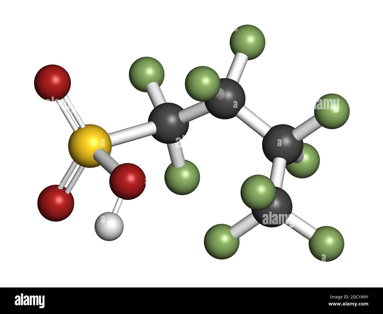 Perfluorobutanesulfonic acid fluorosurfactant molecule. 3D rendering ...