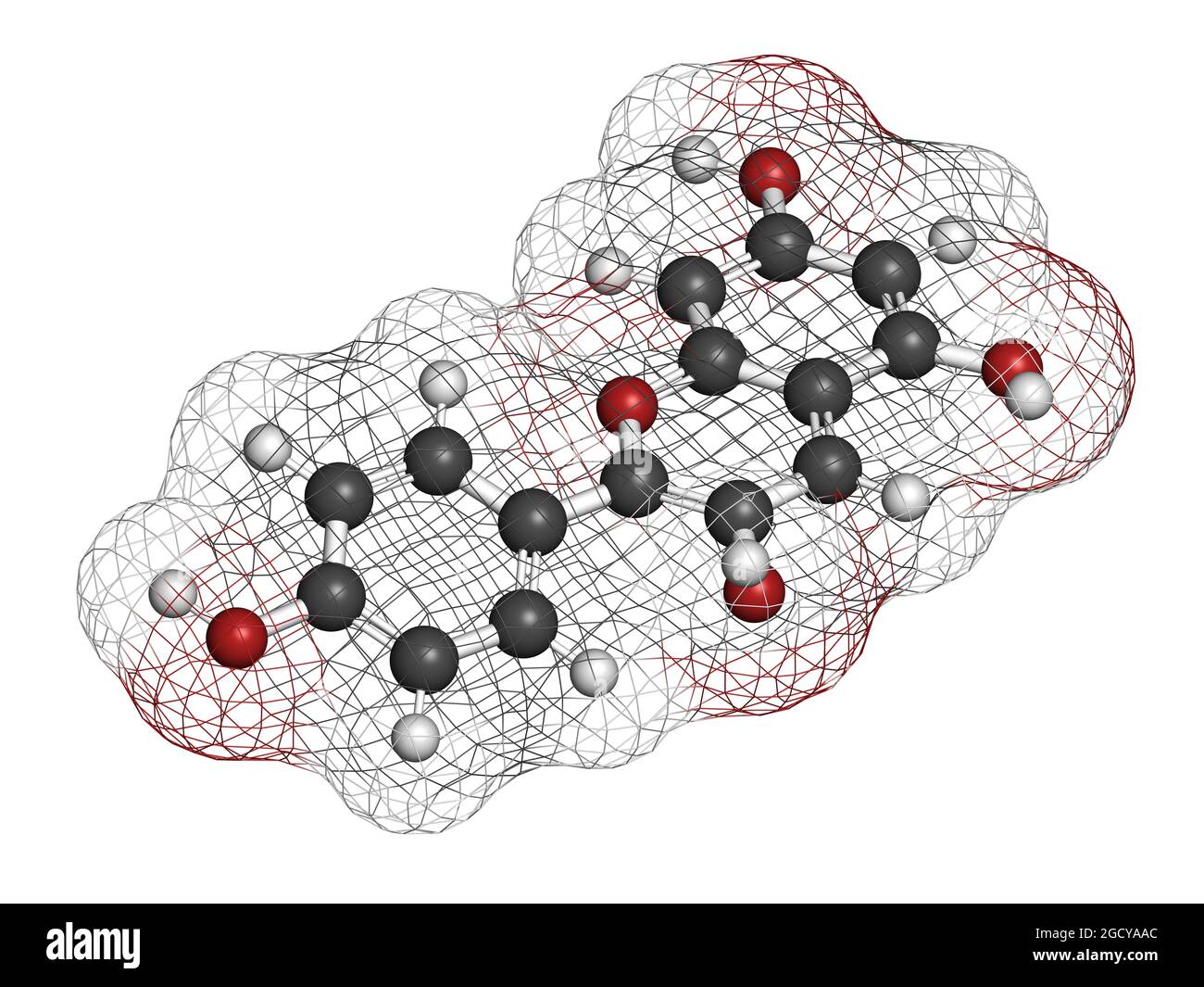 Pelargonidin pigment molecule. 3D rendering. Atoms are represent Stock ...