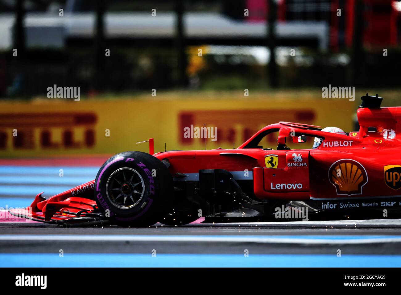 Sebastian Vettel (GER) Ferrari SF71H with a broken front wing at the ...