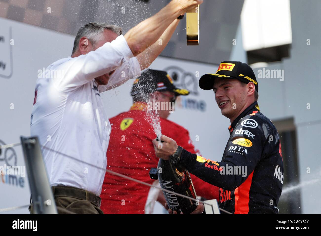 Race winner Max Verstappen (NLD) Red Bull Racing celebrates on the ... Race winner Max Verstappen (NLD) Red Bull Racing celebrates on the ...