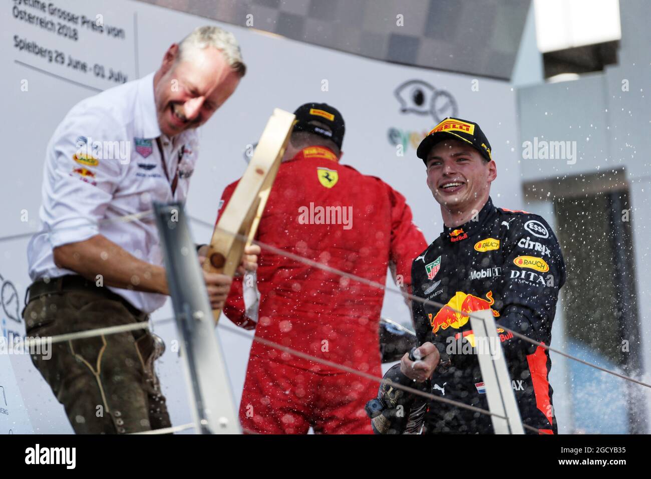Race winner Max Verstappen (NLD) Red Bull Racing celebrates on the ... Race winner Max Verstappen (NLD) Red Bull Racing celebrates on the ...
