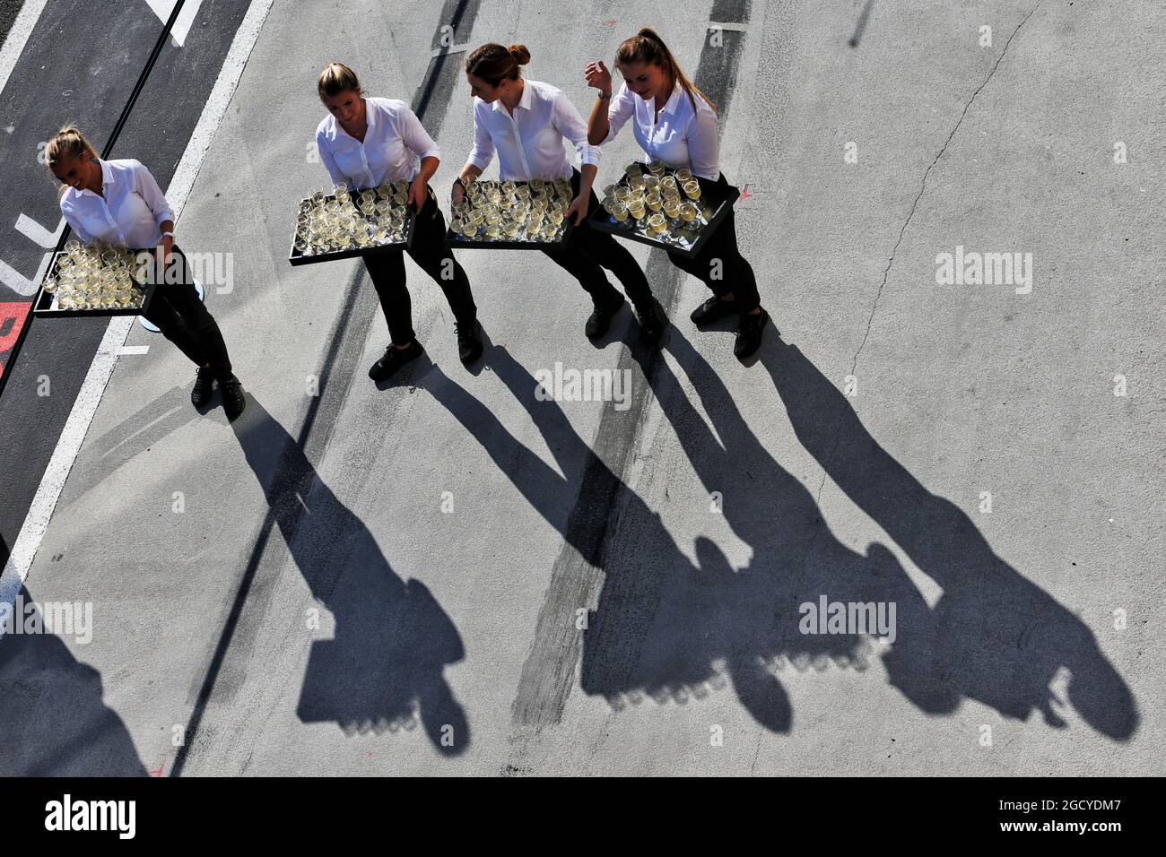 Champagne served by mercedes amg f1 staff at podium hi-res stock ...
