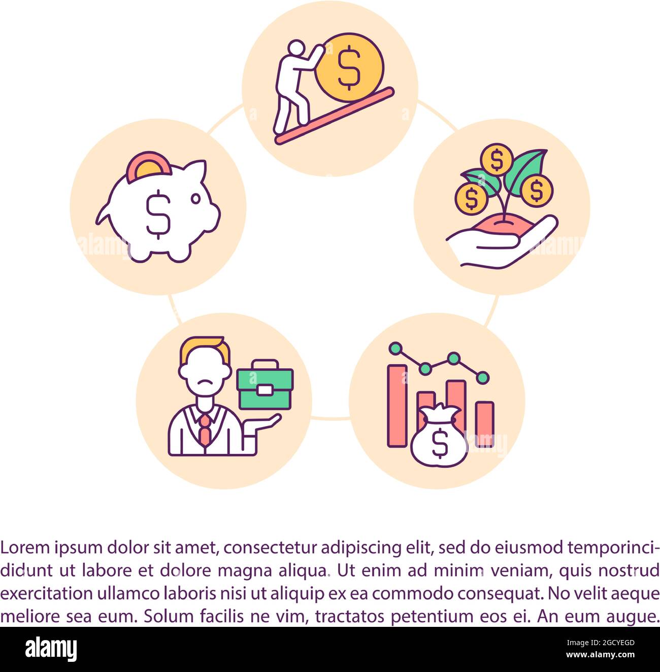 Dealing with financial difficulties concept line icons with text Stock ...