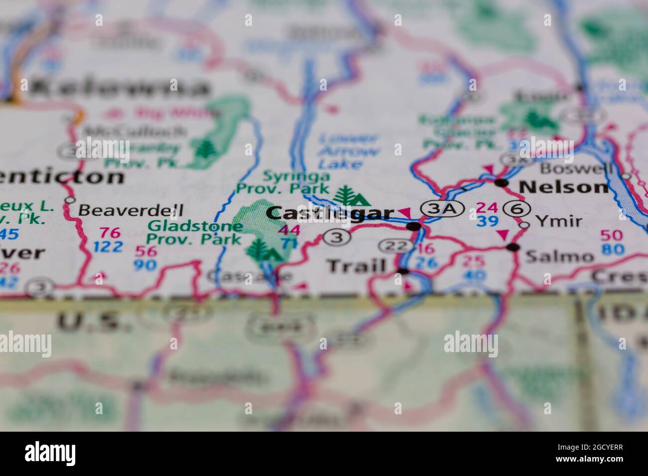 Castlegar British Columbia Canada shown on a road map or Geography map ...