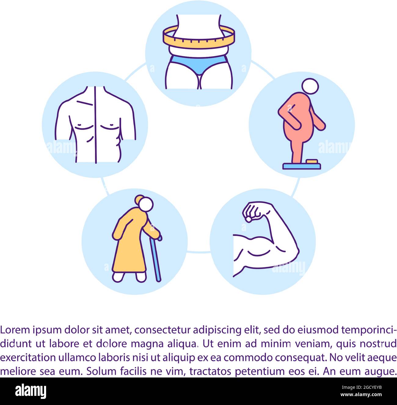 Physical adult development concept line icons with text Stock Vector ...