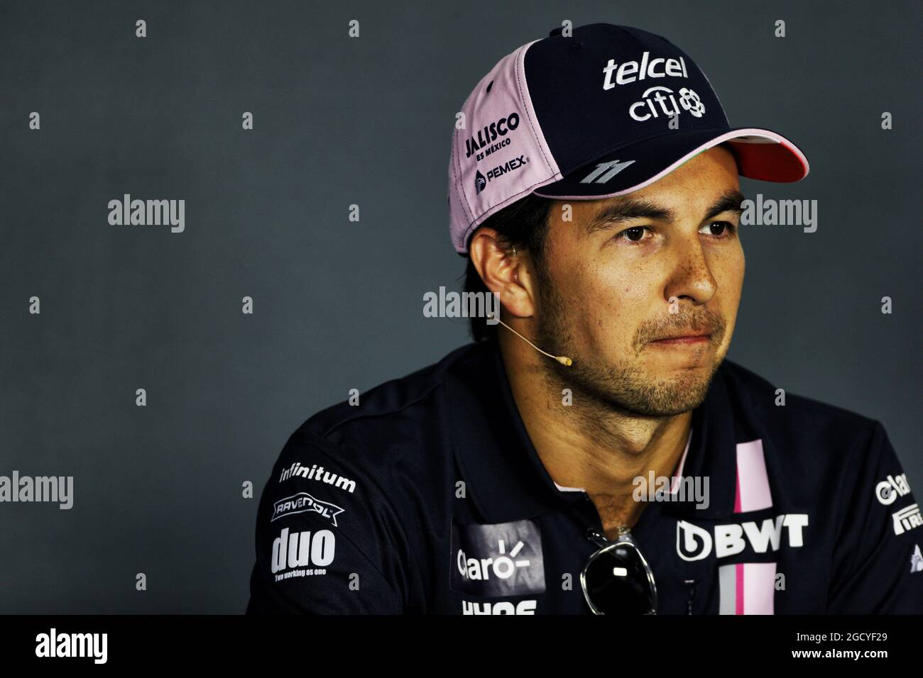 Sergio Perez (MEX) Racing Point Force India F1 Team in the FIA Press ...