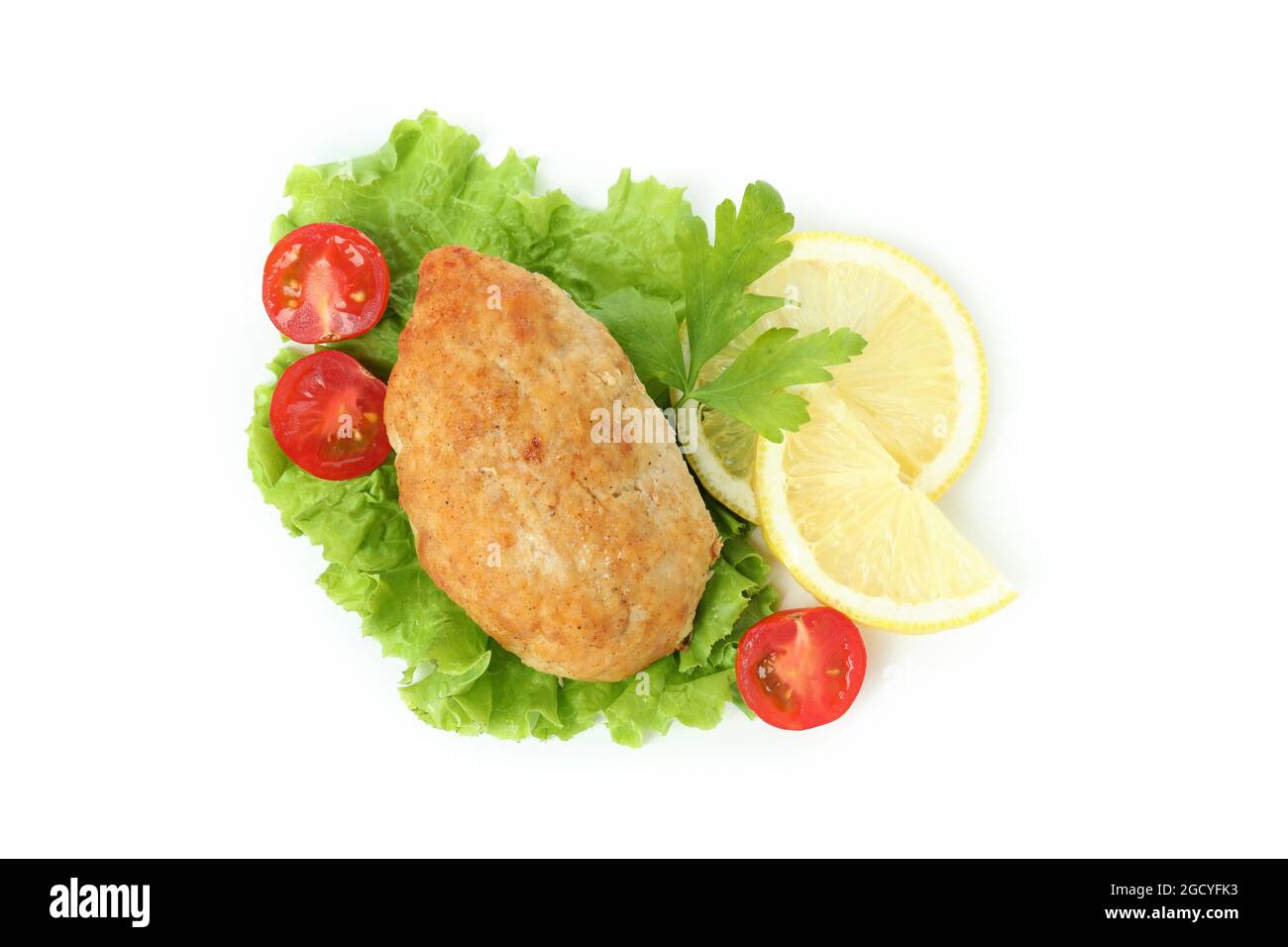 Cutlet and ingredients isolated on white background Stock Photo - Alamy