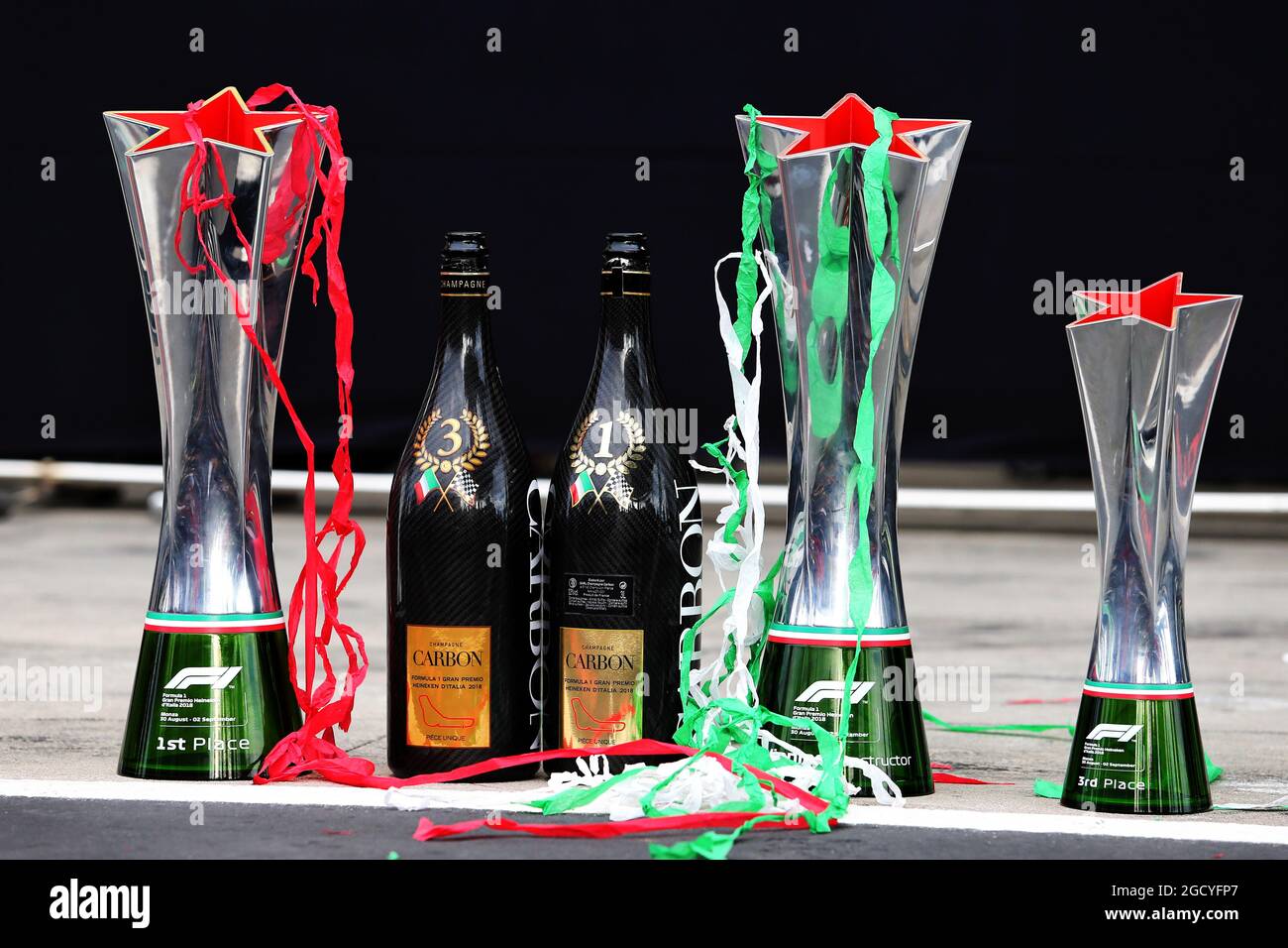 Carbon champagne and winning tropies for Mercedes AMG F1. Italian Grand ...