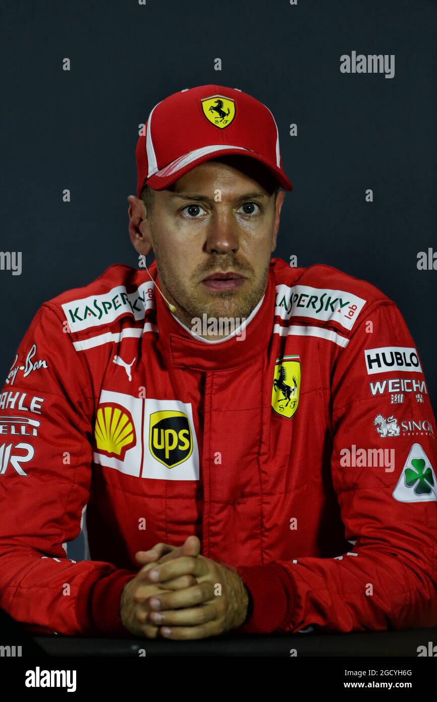 Sebastian Vettel (GER) Ferrari in the post qualifying FIA Press ...