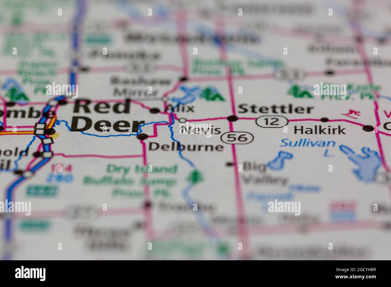 Nevis Alberta Canada shown on a road map or Geography map Stock Photo ...