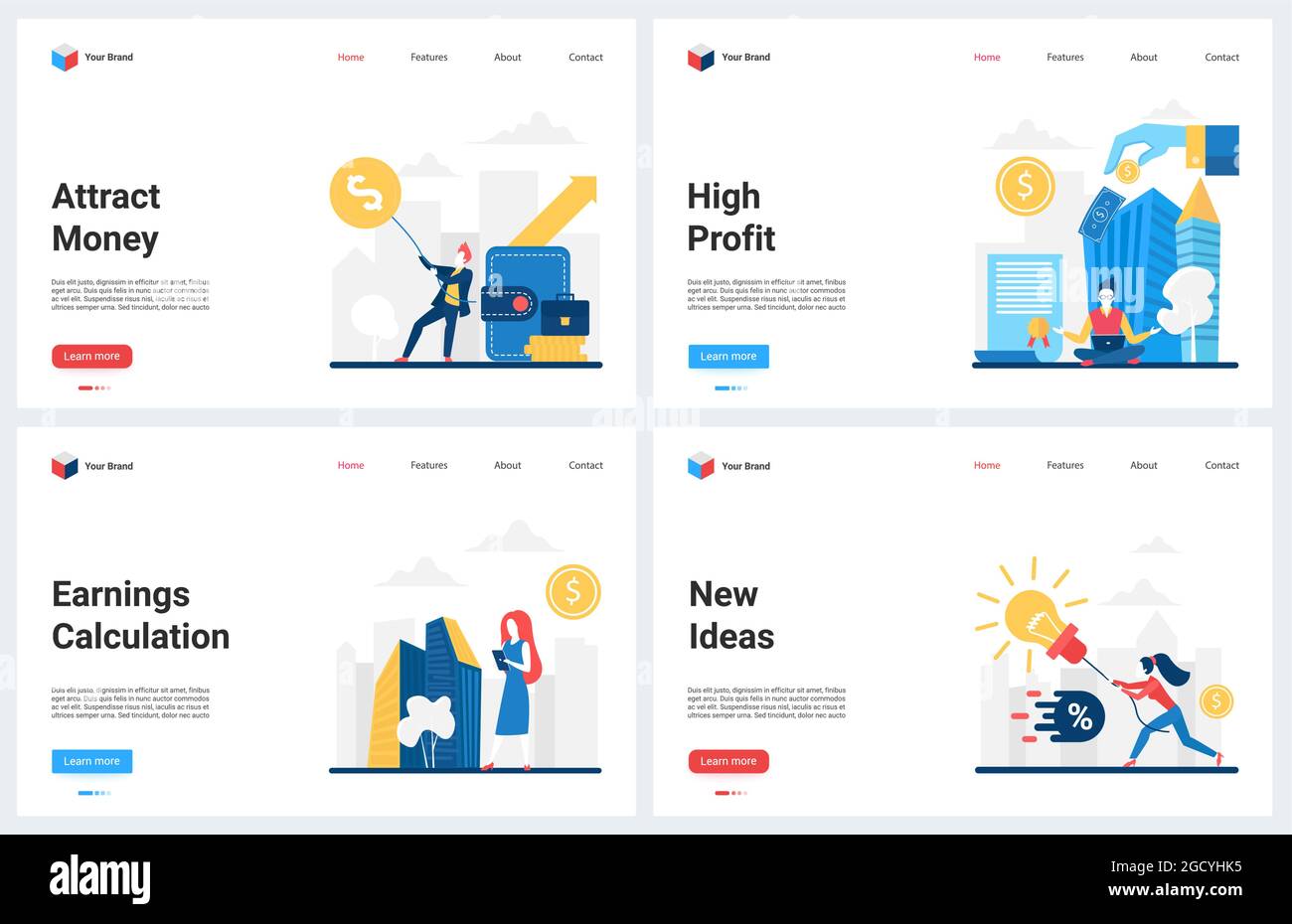 Business profit growth, businessman work to attract money vector ...