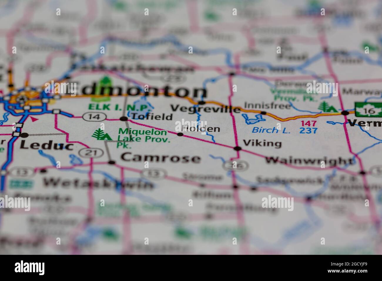 Holden Alberta Canada shown on a road map or Geography map Stock Photo ...