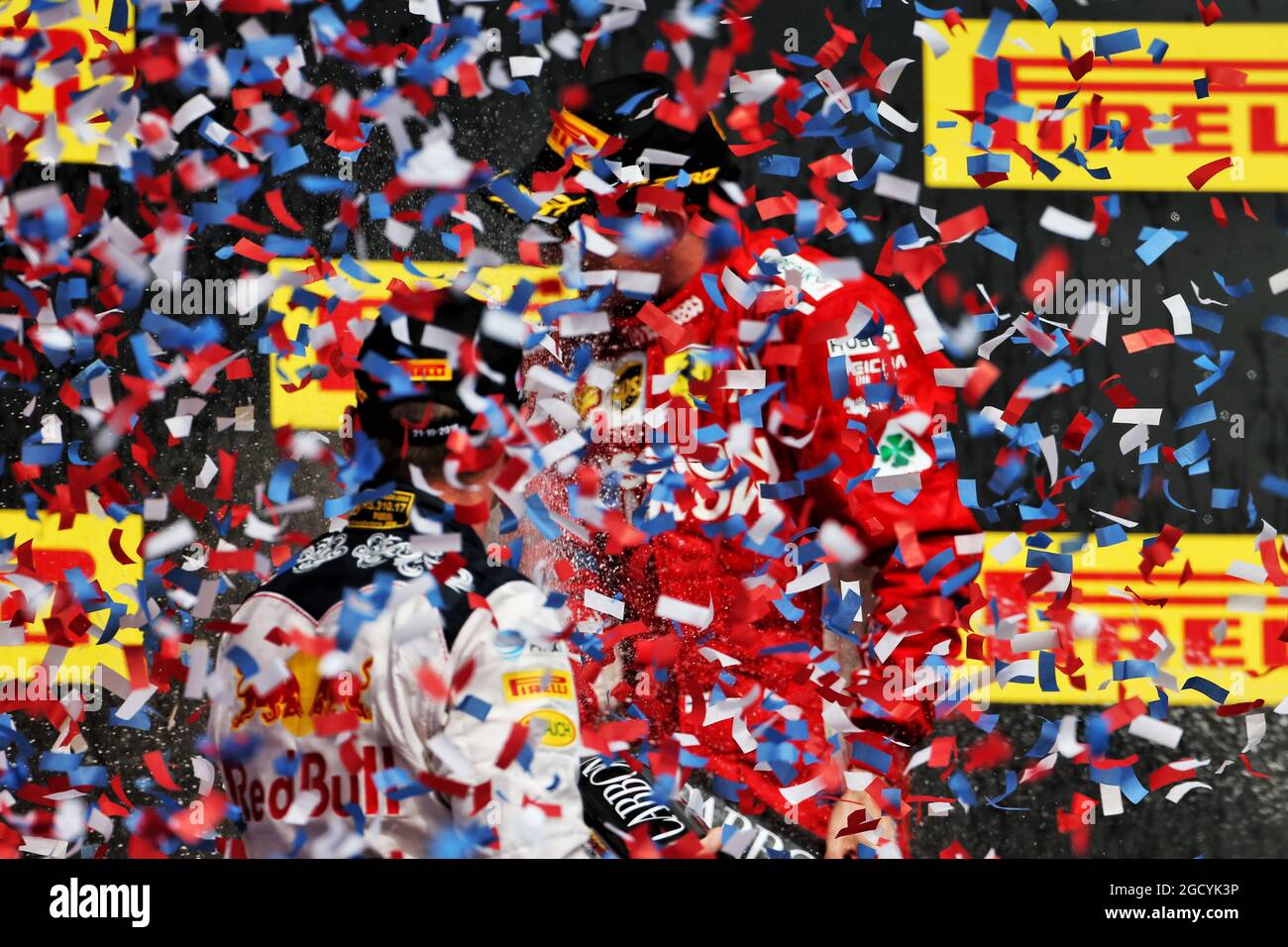 Ferrari celebrates on podium second placed max verstappen hi-res stock ...