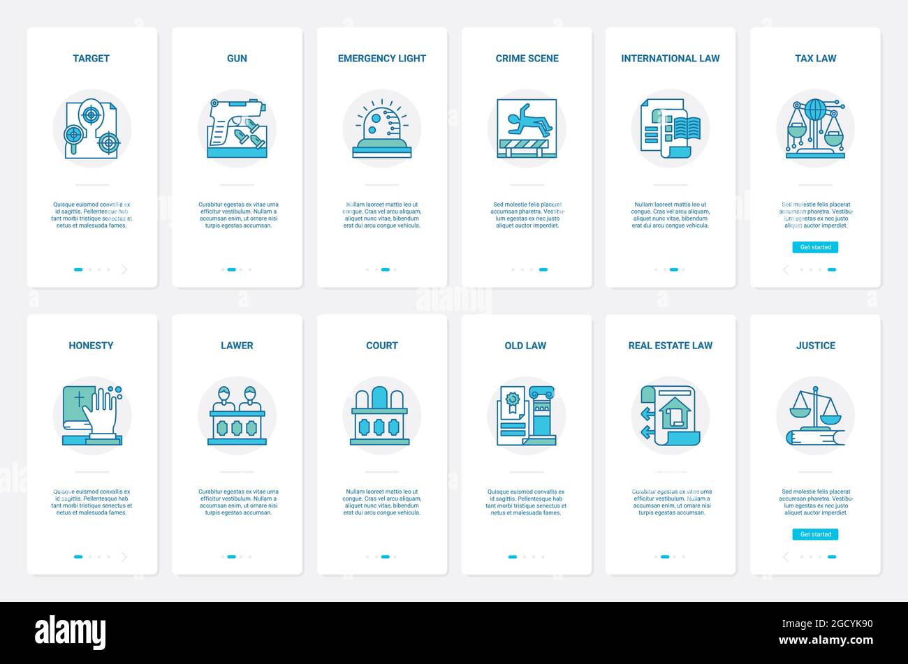 Court legal system, judgement procedure vector illustration. UX, UI ...