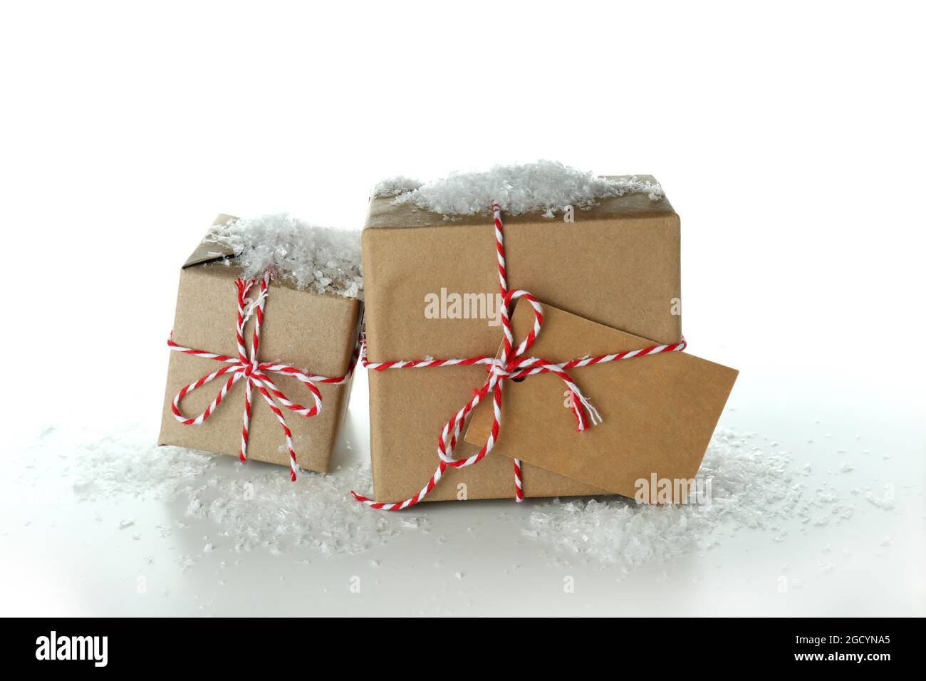 Craft Christmas boxes isolated on white background Stock Photo - Alamy
