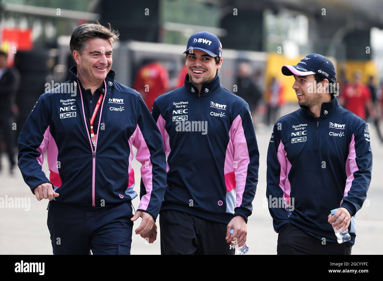 (L to R): Andy Stevenson (GBR) Racing Point F1 Team Manager with Lance ...