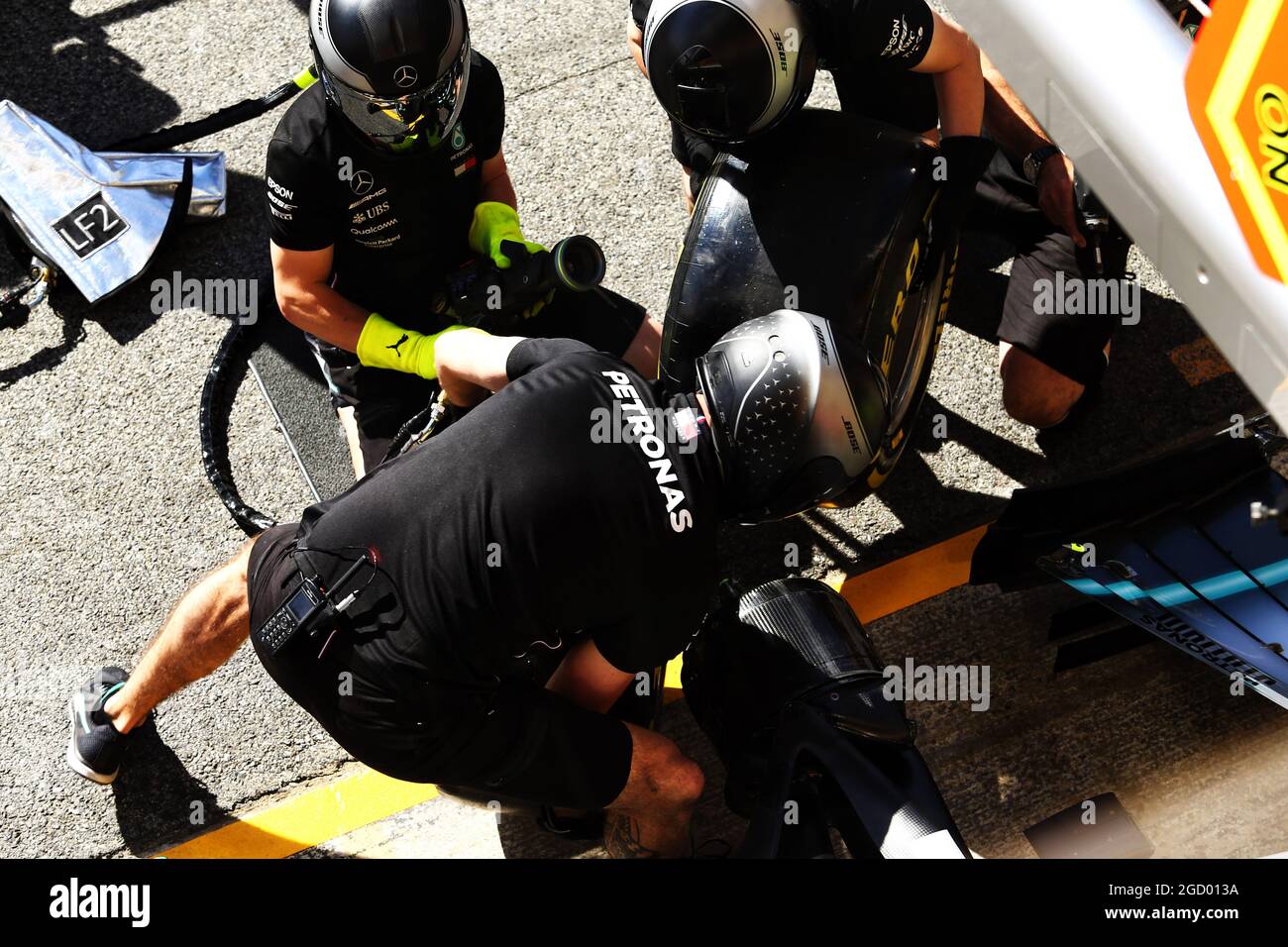 Mercedes AMG F1 practices a pit stop. Spanish Grand Prix, Friday 10th ...