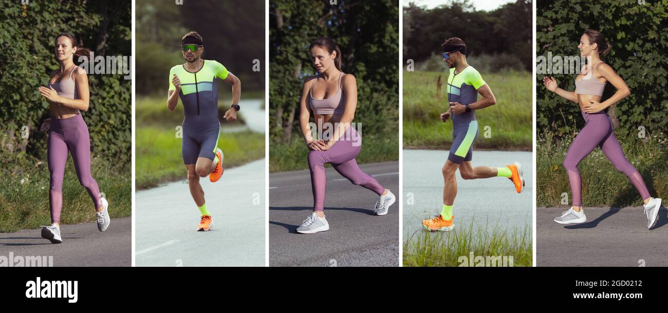 Healthy lifestyle montage people exercising hi-res stock photography ...