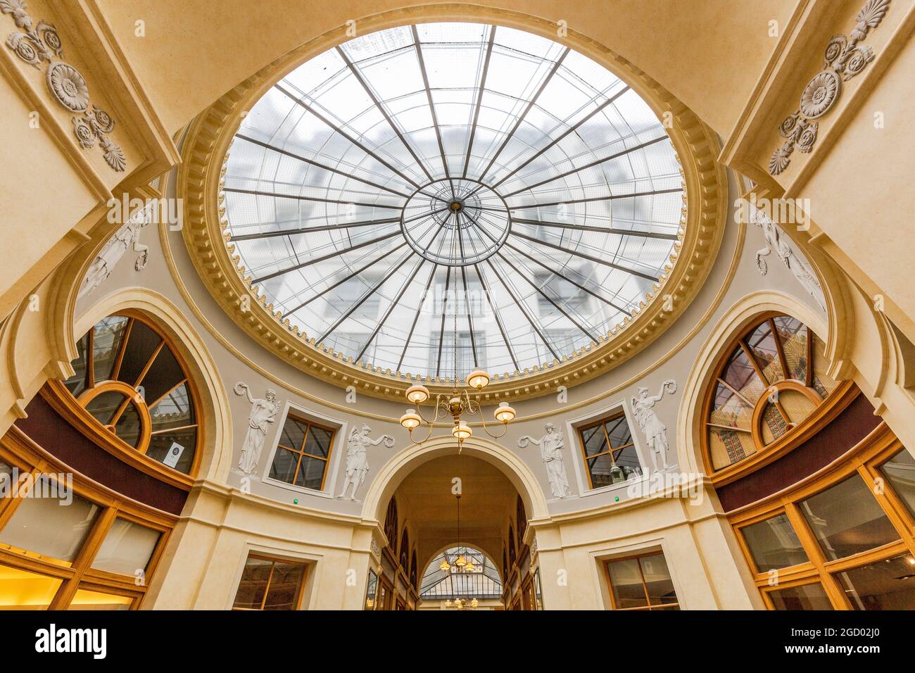 View of the glass roof of the rotunda of the Galerie Vivienne in Paris ...