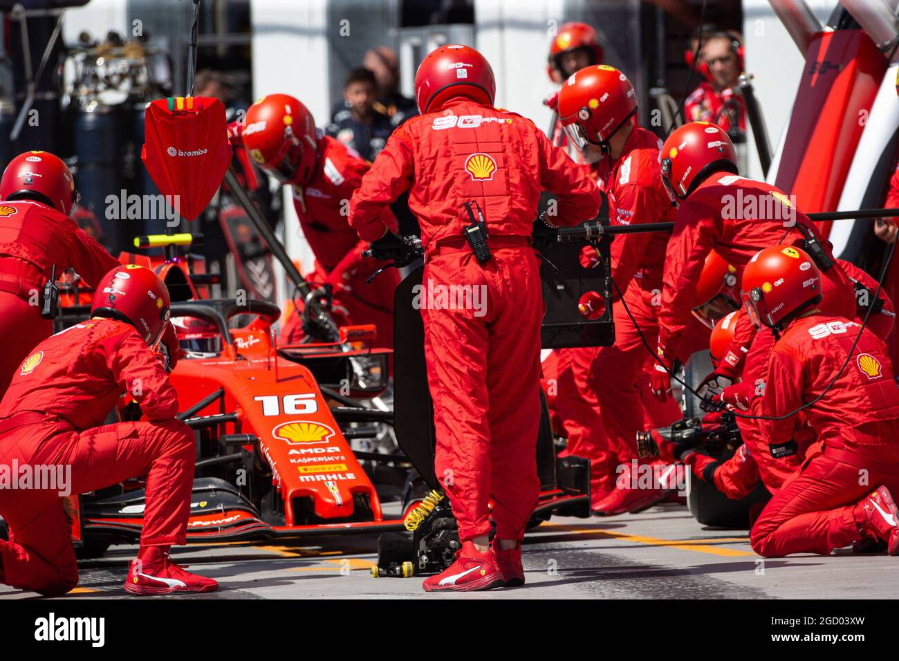 Charles Leclerc (MON) Ferrari SF90 makes a pit stop. Canadian Grand ...