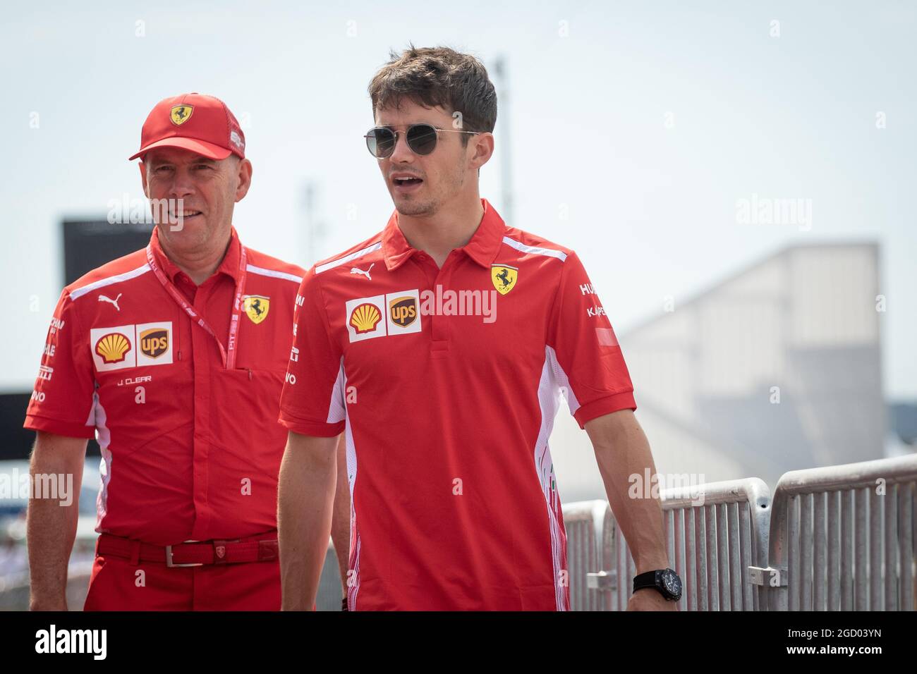 Charles Leclerc (MON) Ferrari walks the circuit with Jock Clear (GBR) Ferrari Engineering ...