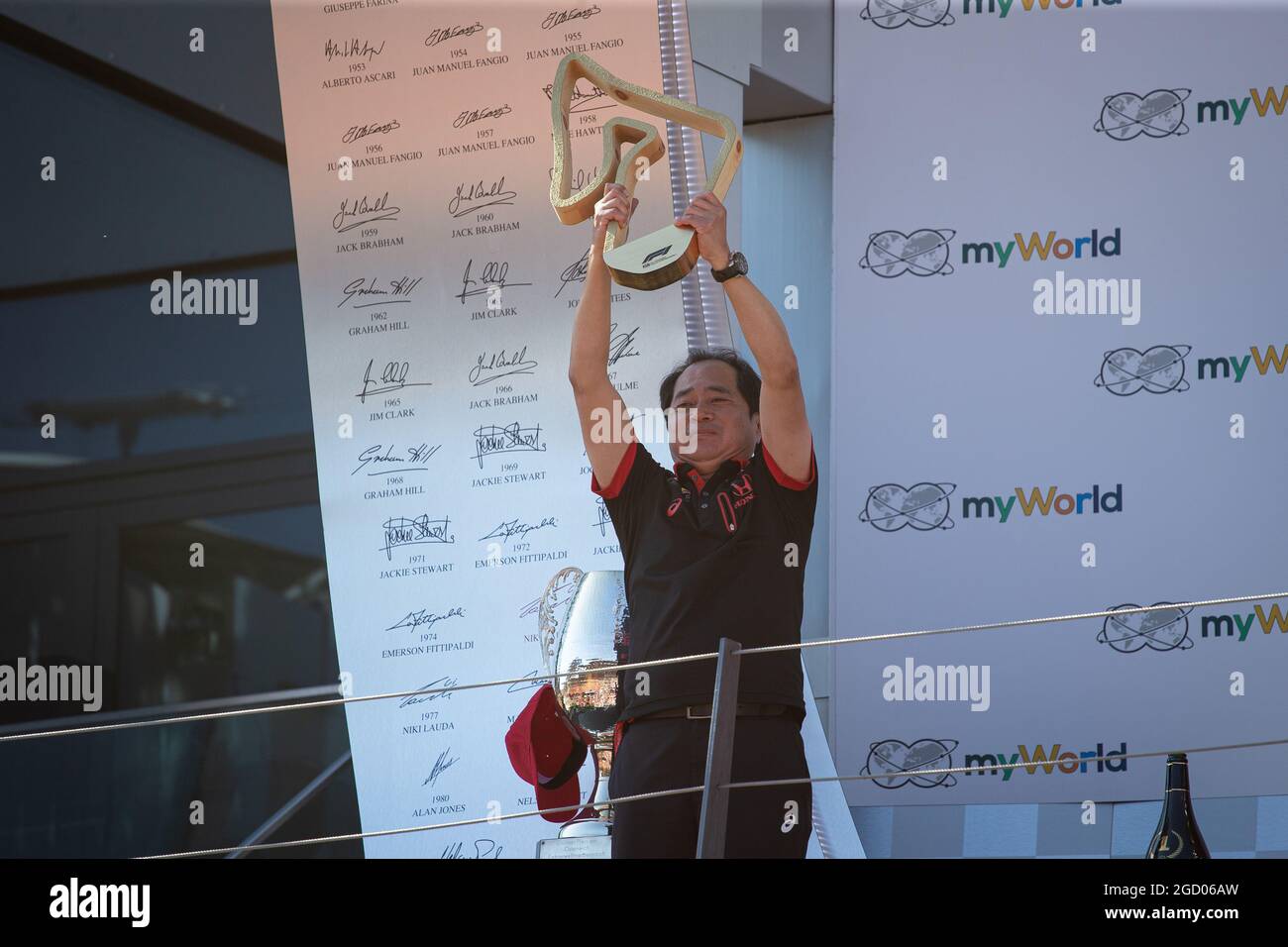 Honda racing f1 technical director celebrates on podium hi-res stock ...