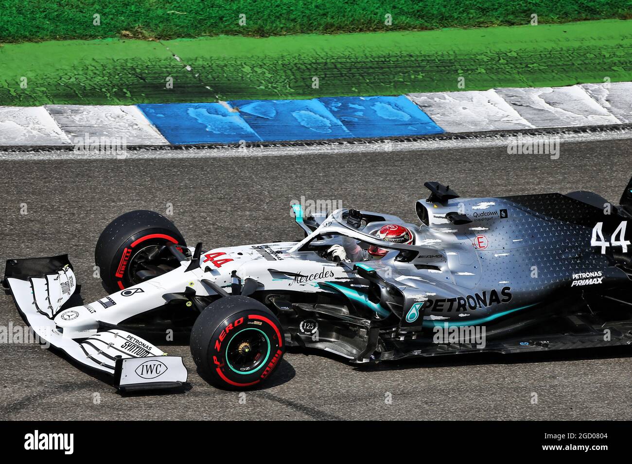 Mercedes amg f1 w10 celebrates his pole position hi-res stock ...
