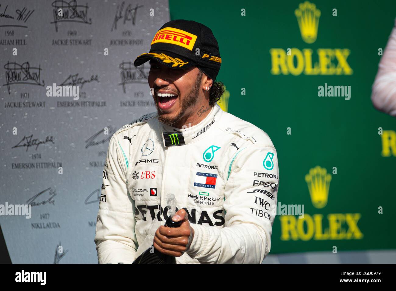 Mercedes amg f1 celebrates on podium race winner lewis hamilton hi-res ...