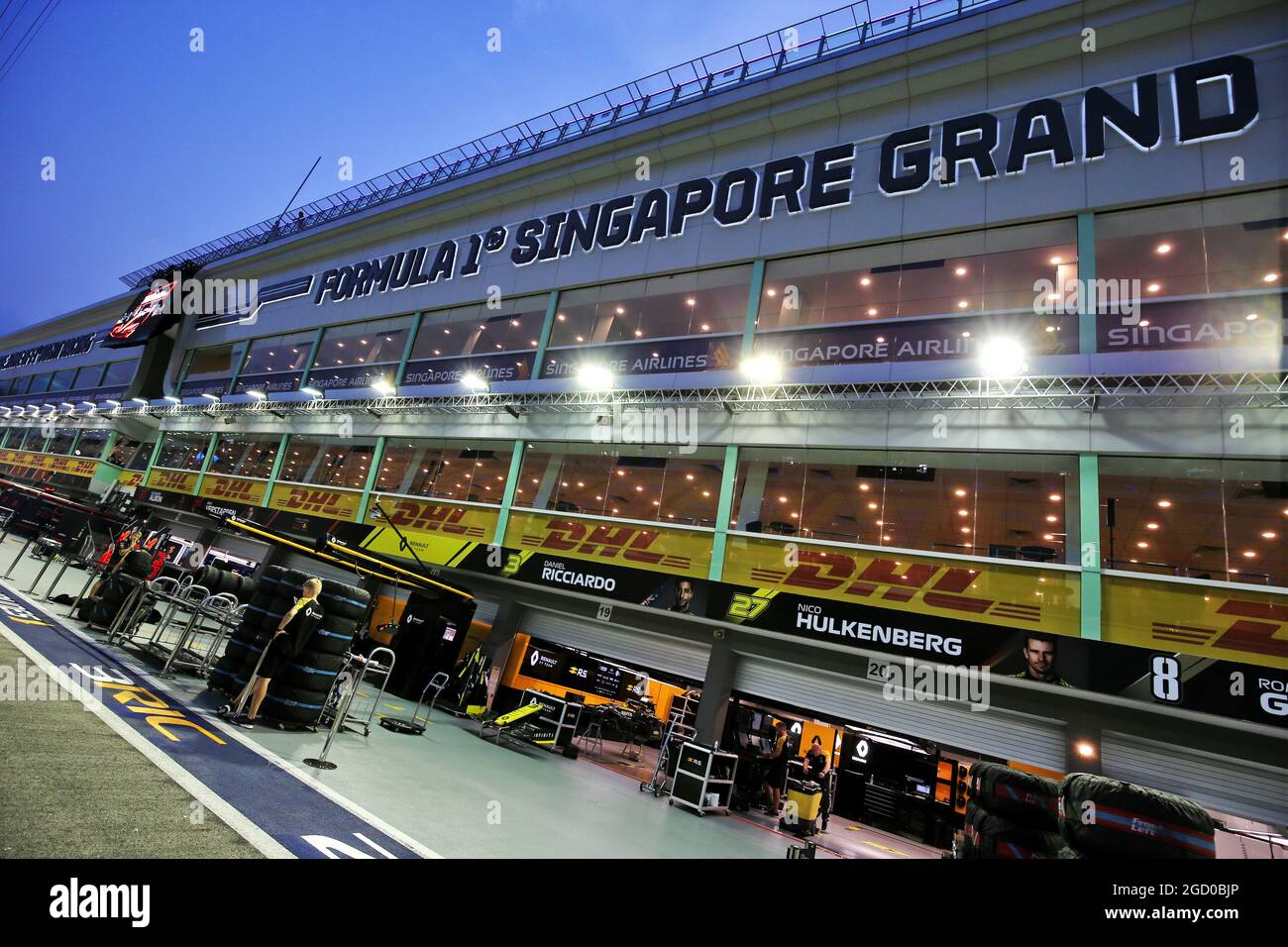 Renault F1 Team pit garages. Singapore Grand Prix, Thursday 19th ...