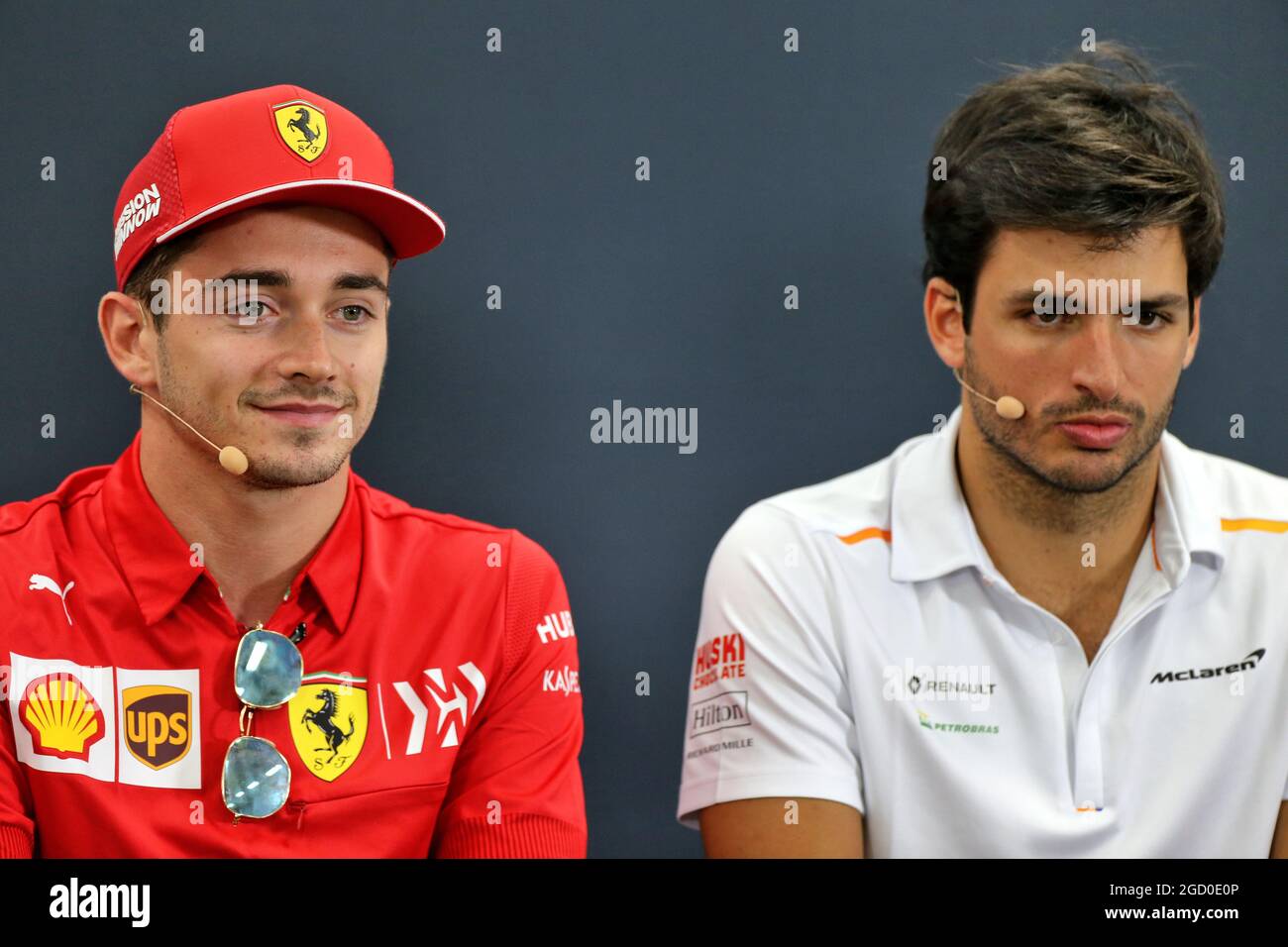 (L to R): Charles Leclerc (MON) Ferrari with Carlos Sainz Jr (ESP ...