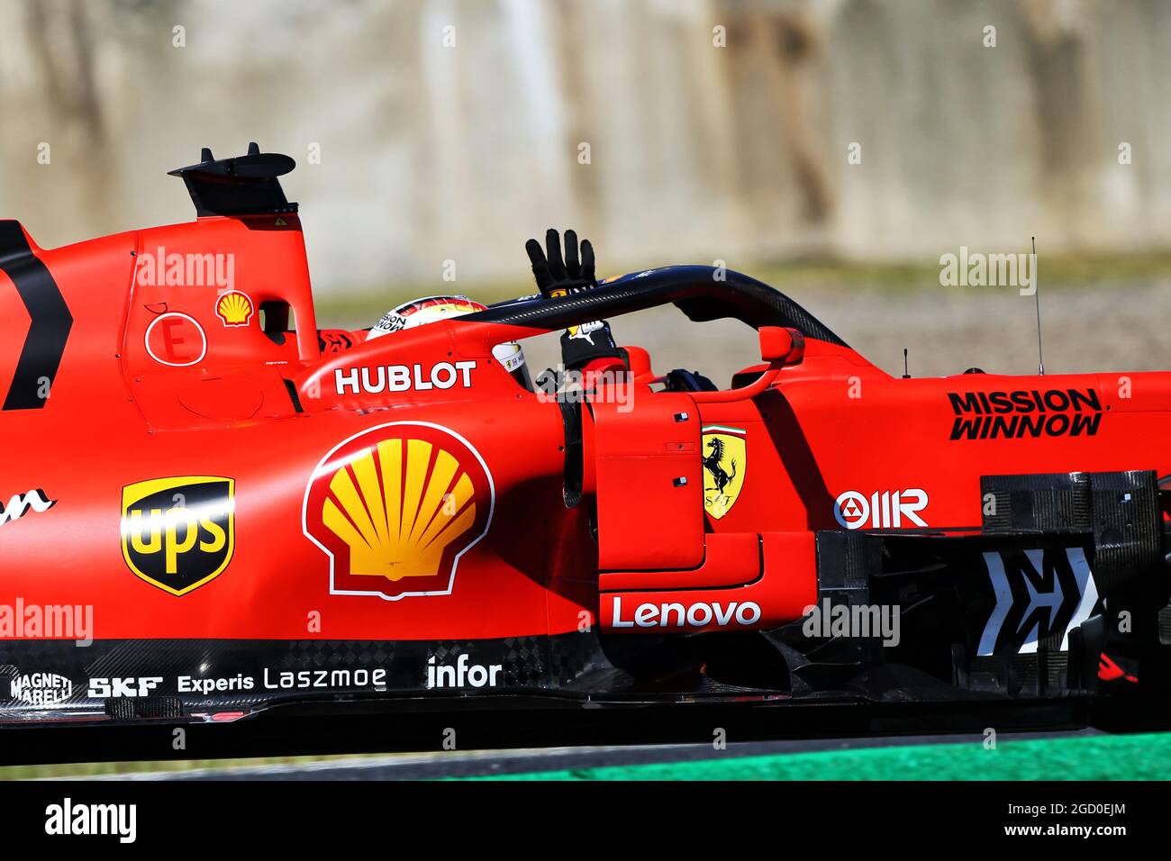 Sebastian Vettel (GER) Ferrari SF90 celebrates his pole position ...