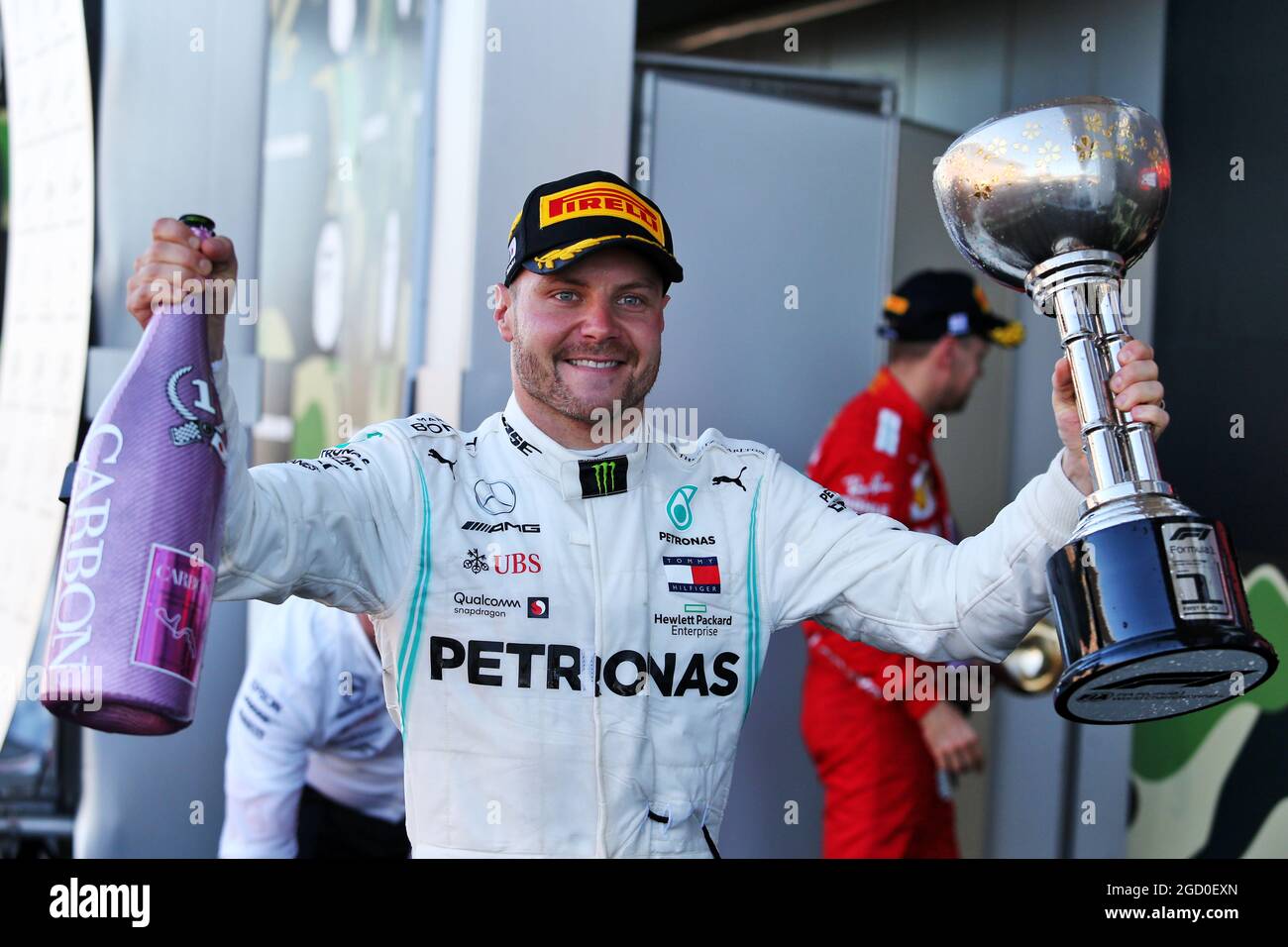 Race winner Valtteri Bottas (FIN) Mercedes AMG F1 celebrates on the ...
