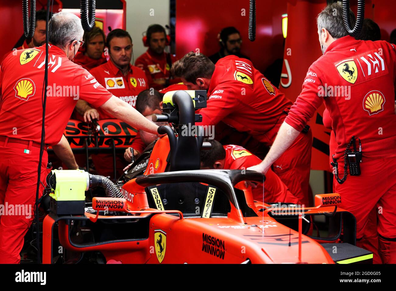 Ferrari SF90 of Sebastian Vettel (GER) Ferrari SF90 worked on by ...