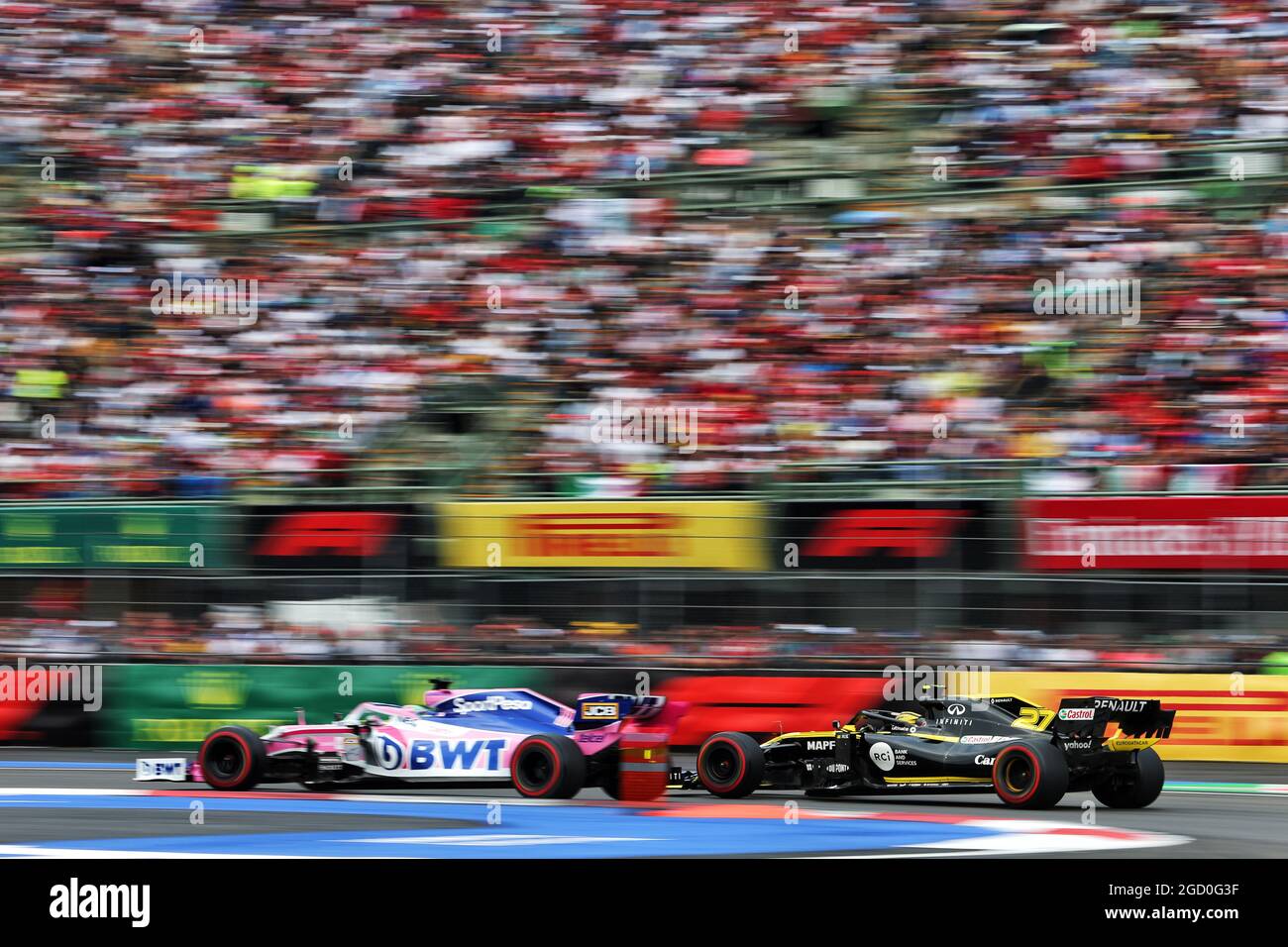 Nico Hulkenberg (GER) Renault F1 Team RS19 and Sergio Perez (MEX ...