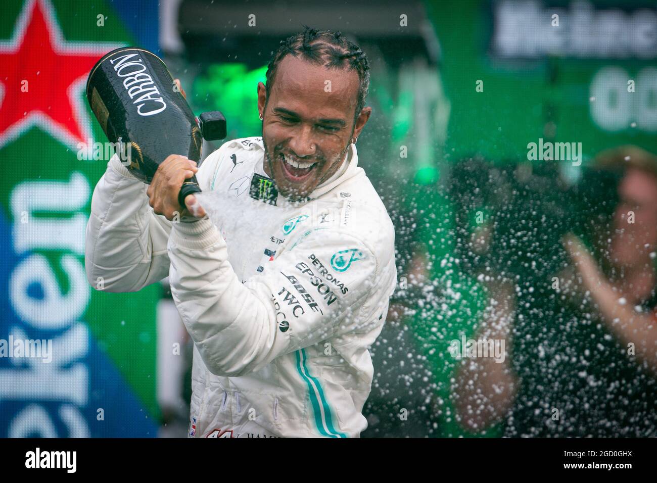 Race winner Lewis Hamilton (GBR) Mercedes AMG F1 celebrates on the ...