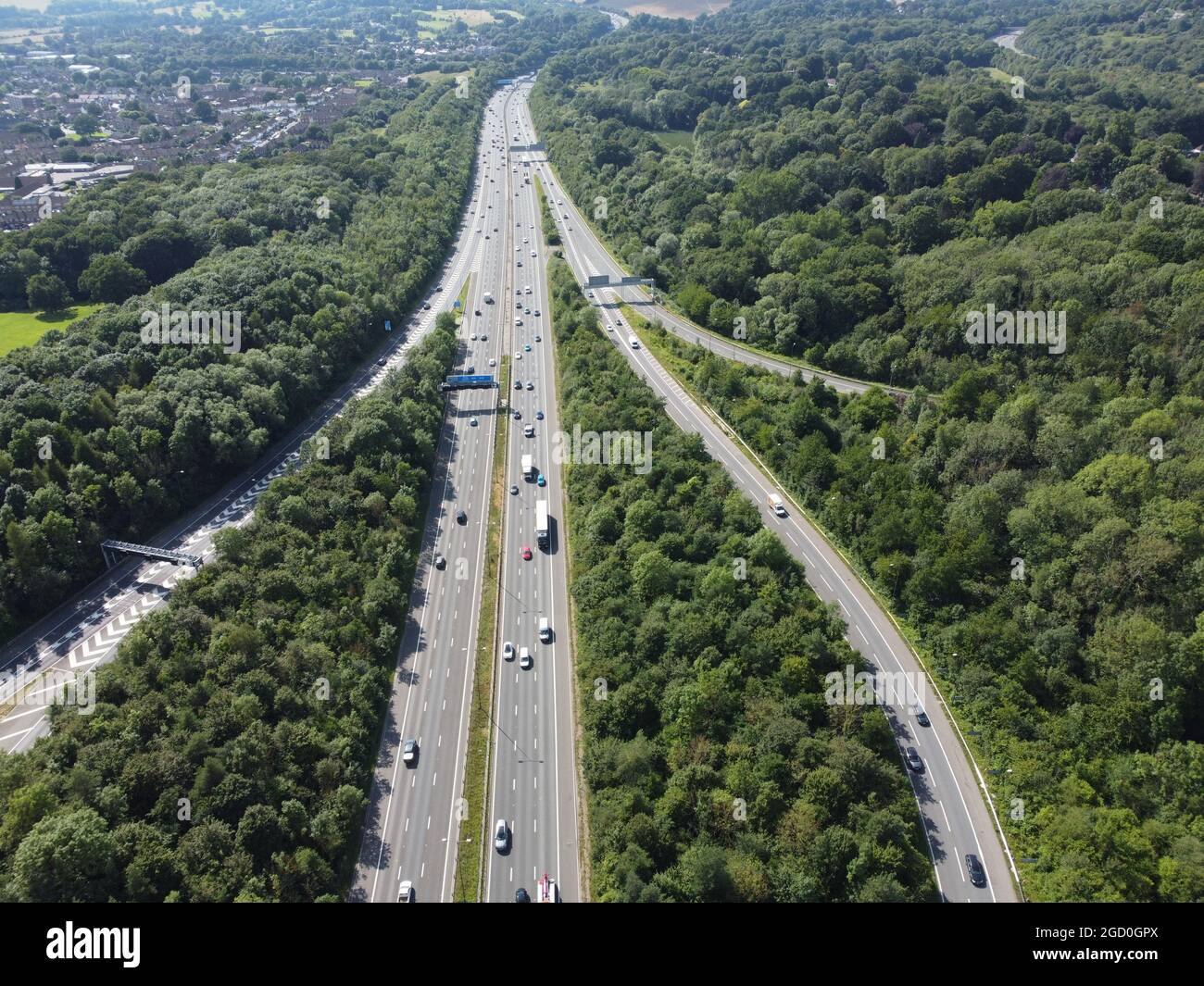 Aerial View of the M25 Motorway at Junction 7 in Surrey facing ...