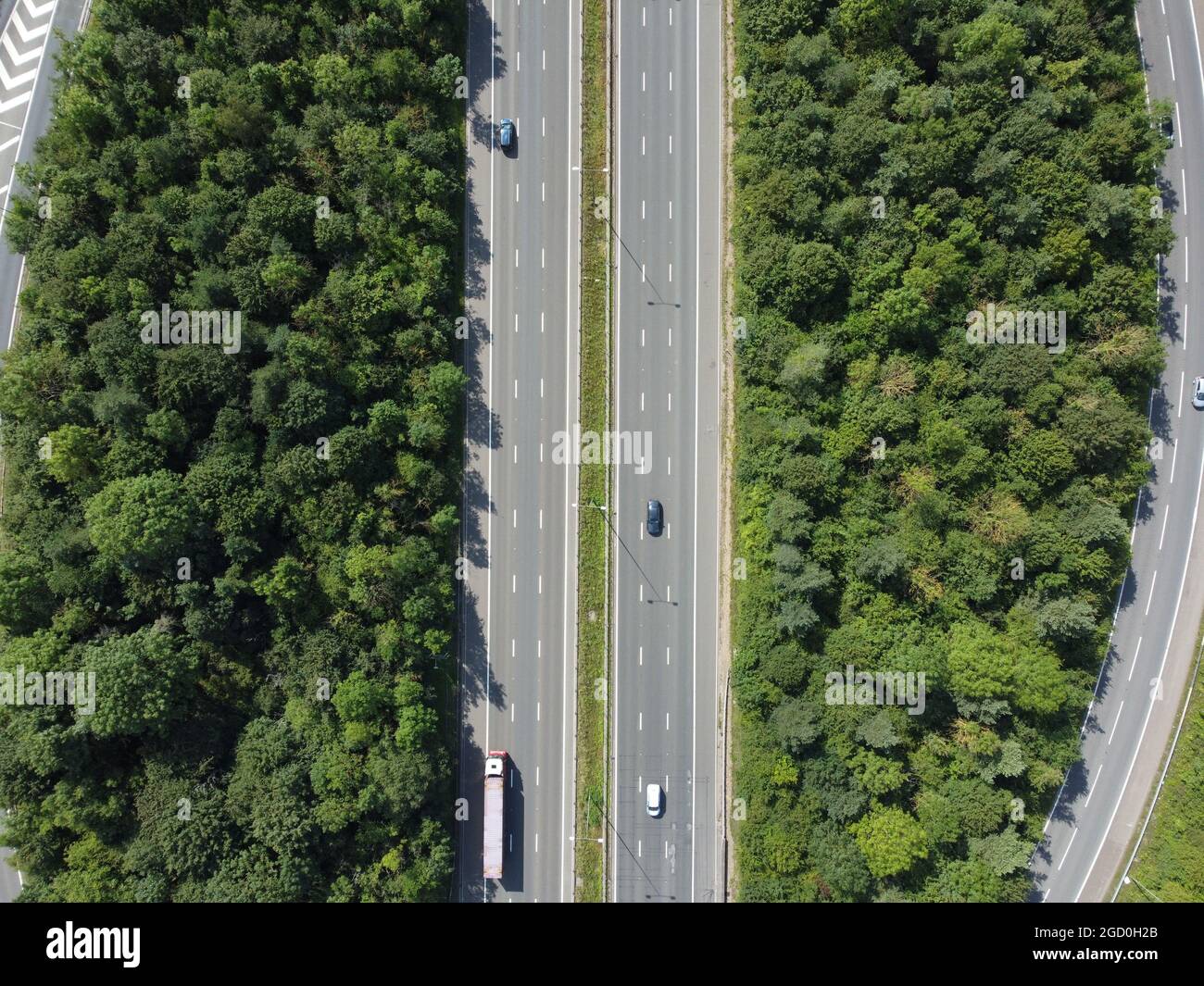Birds Eye view of the M25 at Junction 7 in Surrey Stock Photo - Alamy