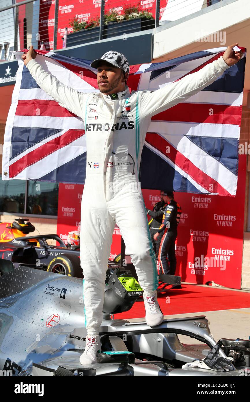 Lewis Hamilton (GBR) Mercedes AMG F1 celebrates his second position and ...