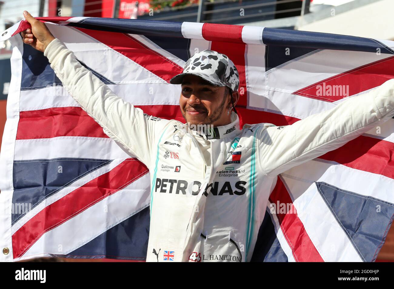 Lewis Hamilton (GBR) Mercedes AMG F1 celebrates his second position and ...
