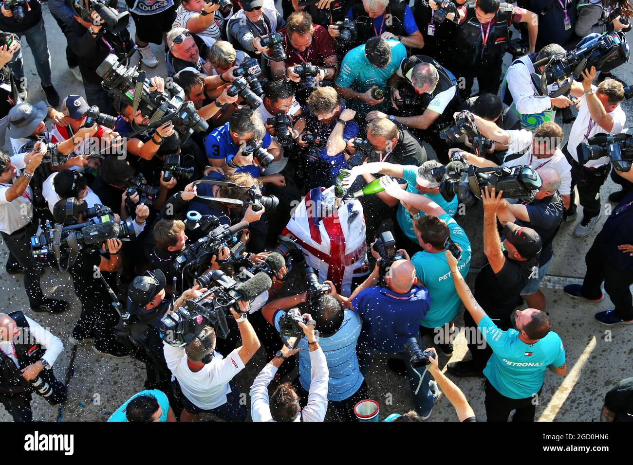 Lewis Hamilton (GBR) Mercedes AMG F1 celebrates his second position and ...
