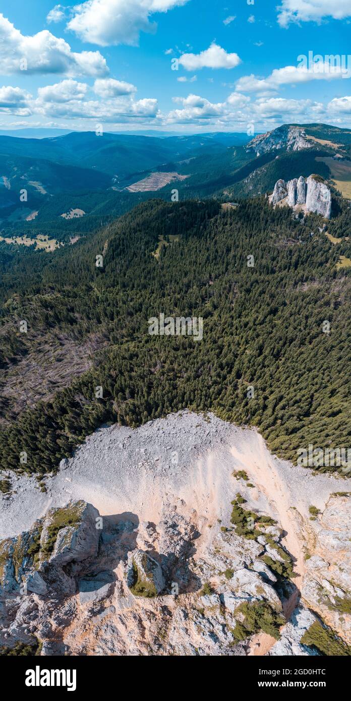 Beautiful aerial, bird's eye view of Hasmas Mountains, Romania Stock ...