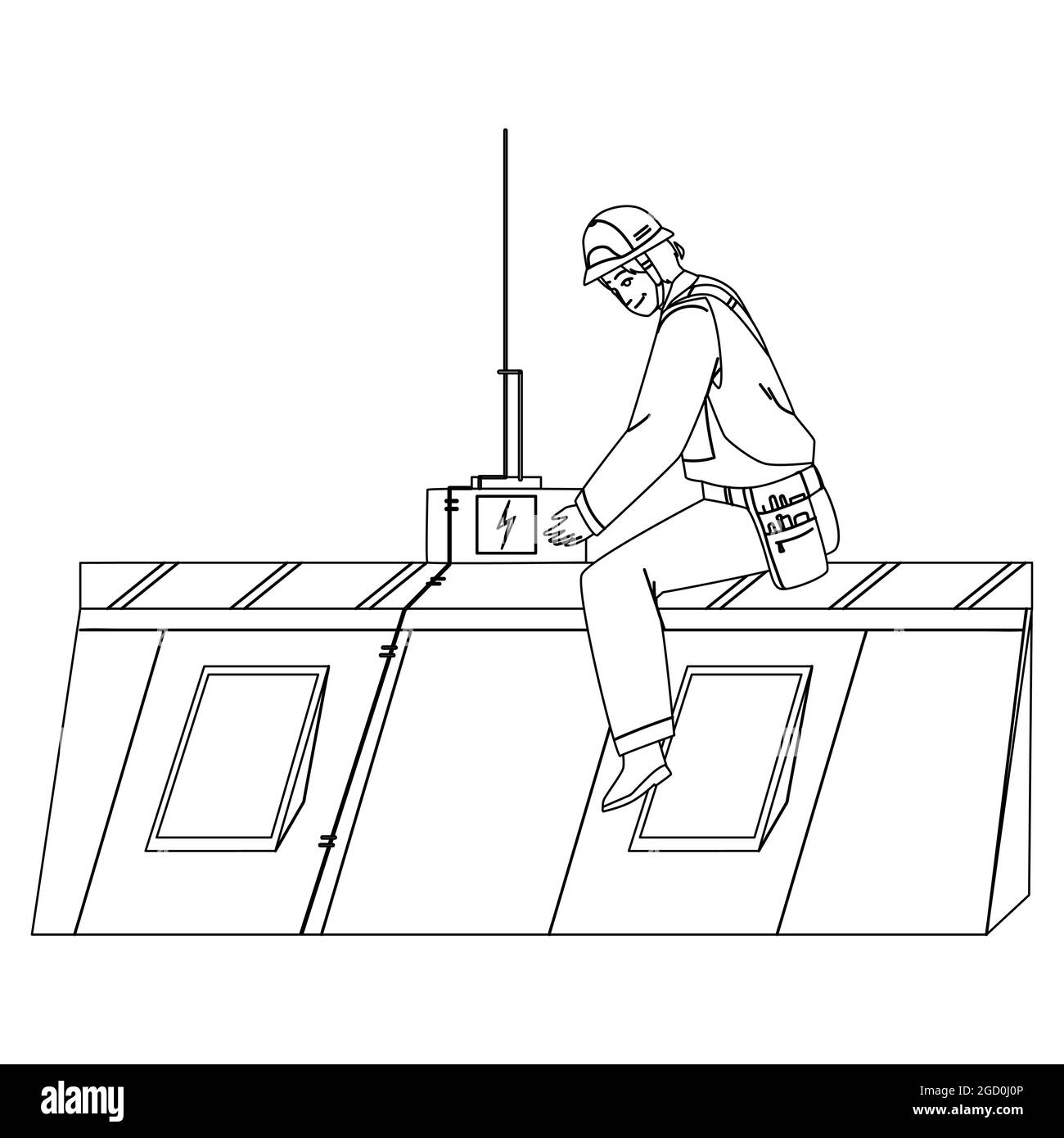 Lightning Protection System Installing Man Vector Stock Vector Image ...
