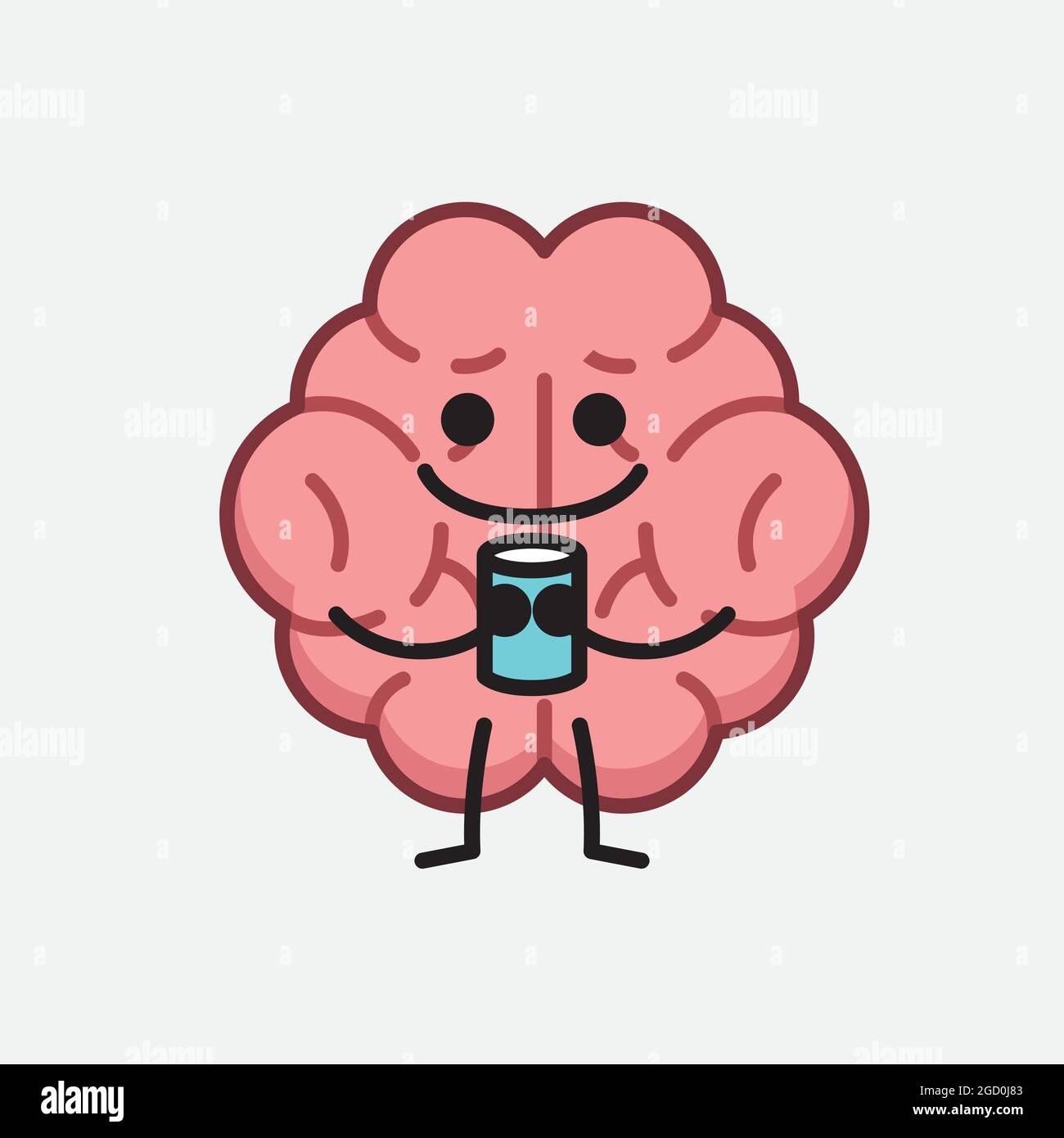 Vector Illustration of Brain Character with cute face and simple body ...