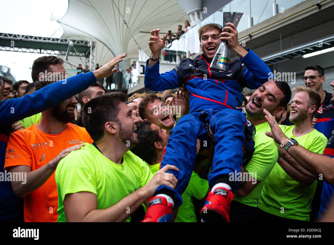 Pierre Gasly (FRA) Scuderia Toro Rosso celebrates his second position ...