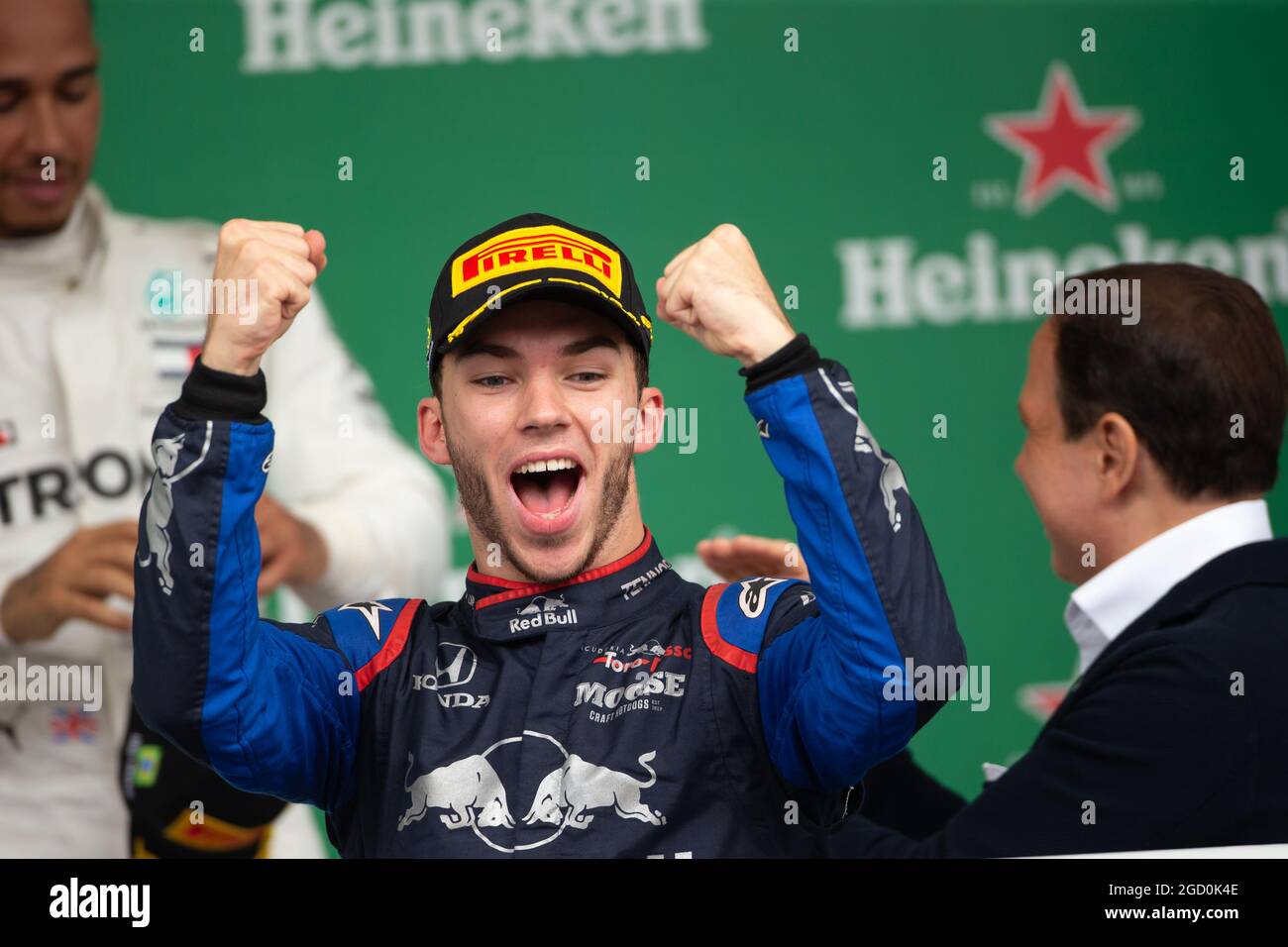 Pierre Gasly (FRA) Scuderia Toro Rosso celebrates his second position ...