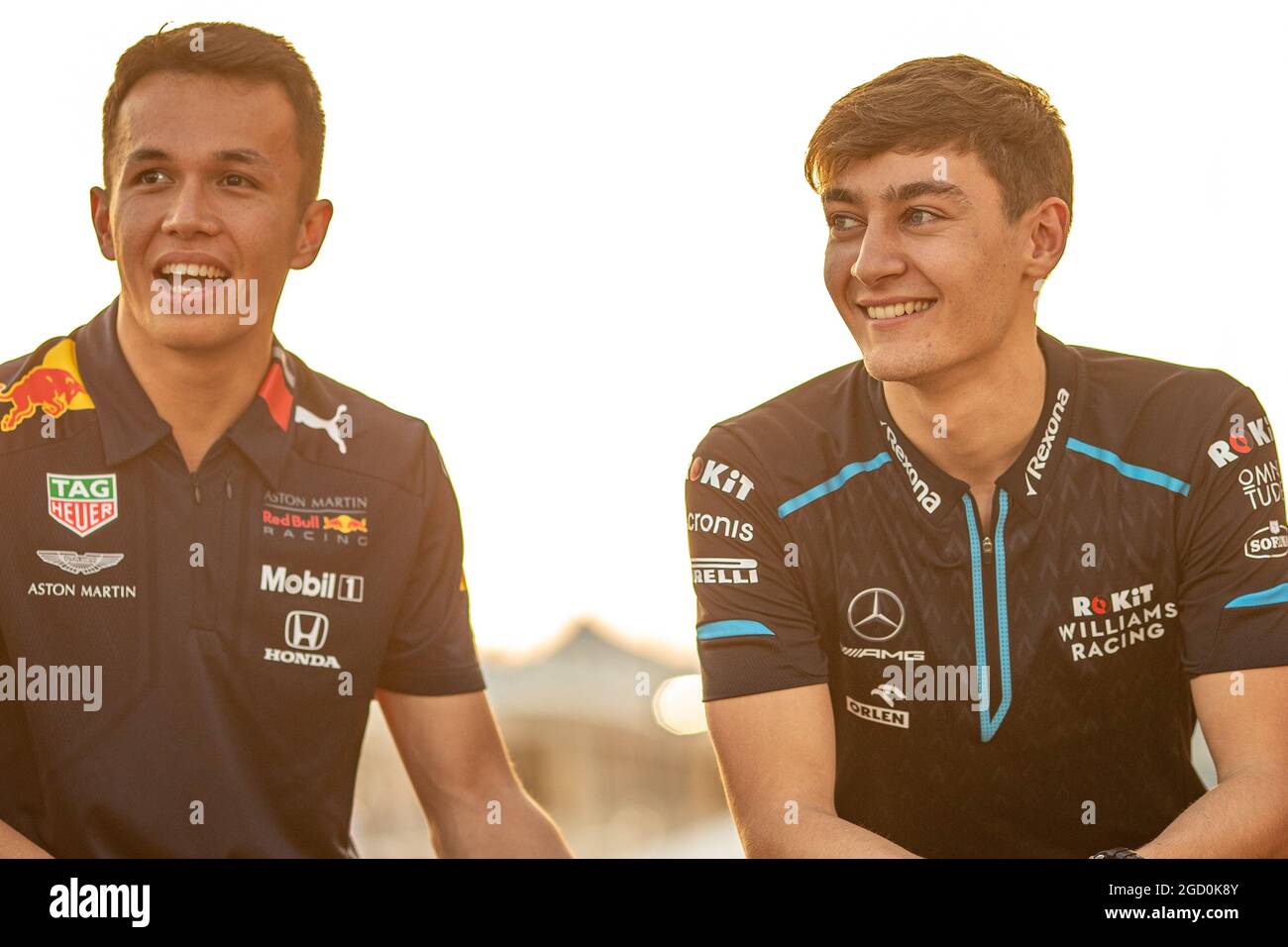 (L to R): Alexander Albon (THA) Red Bull Racing and George Russell (GBR ...