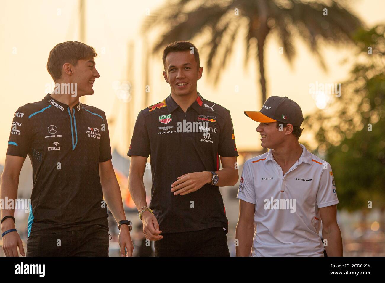 (L to R): George Russell (GBR) Williams Racing with Alexander Albon ...